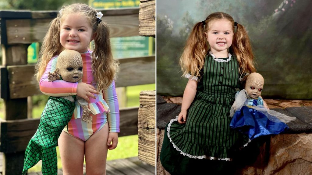 Criança ganha 'boneca assustadora' e chama atenção nas ruas