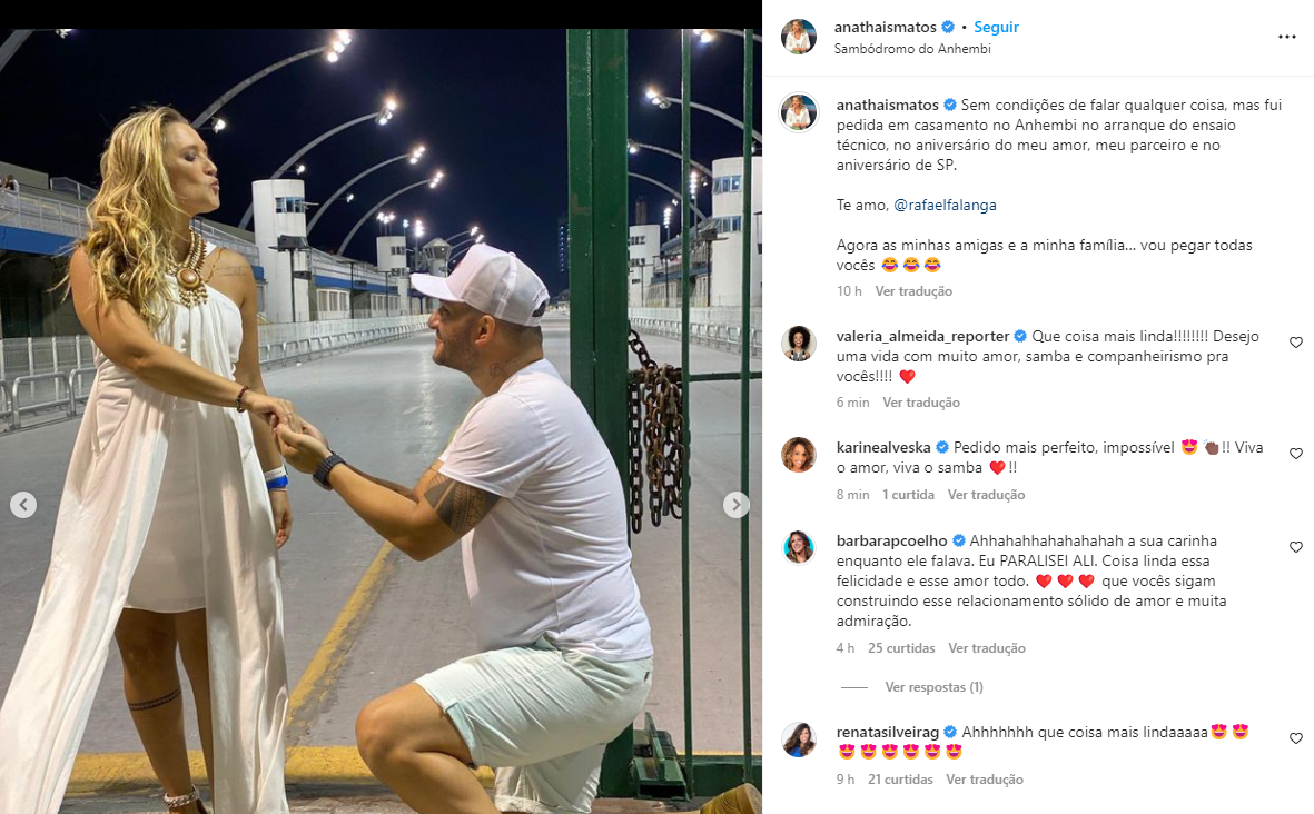 Sambista pede Ana Thaís Matos em casamento antes de ensaio