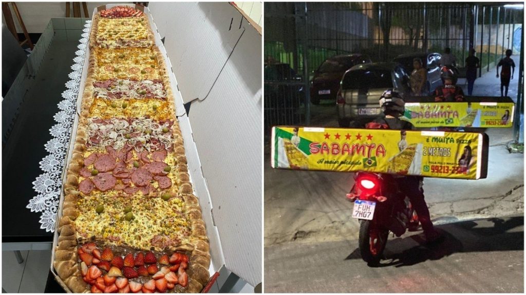 Empresário faz sucesso ao vender pizzas de dois metros