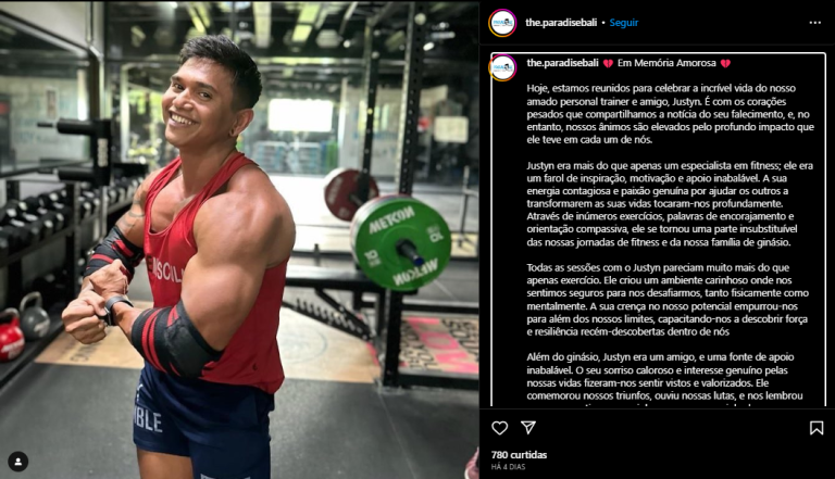 Fisiculturista de 33 anos morre ao levantar barra de 210 kg