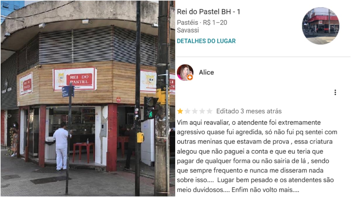 Alice avaliou Rei do Pastel no Google meses antes de ser morta